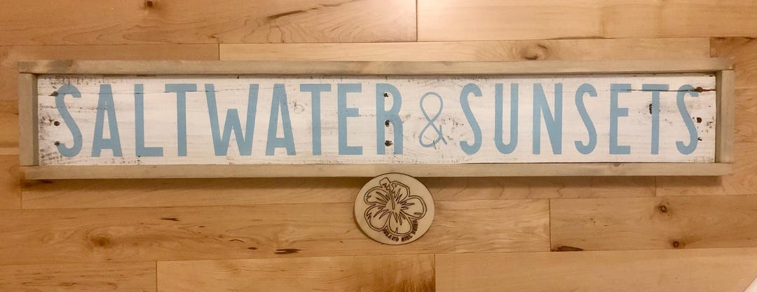 Saltwater & Sunsets Wood Pallet Sign 40"x7" , Summer Sign, Beach House ...