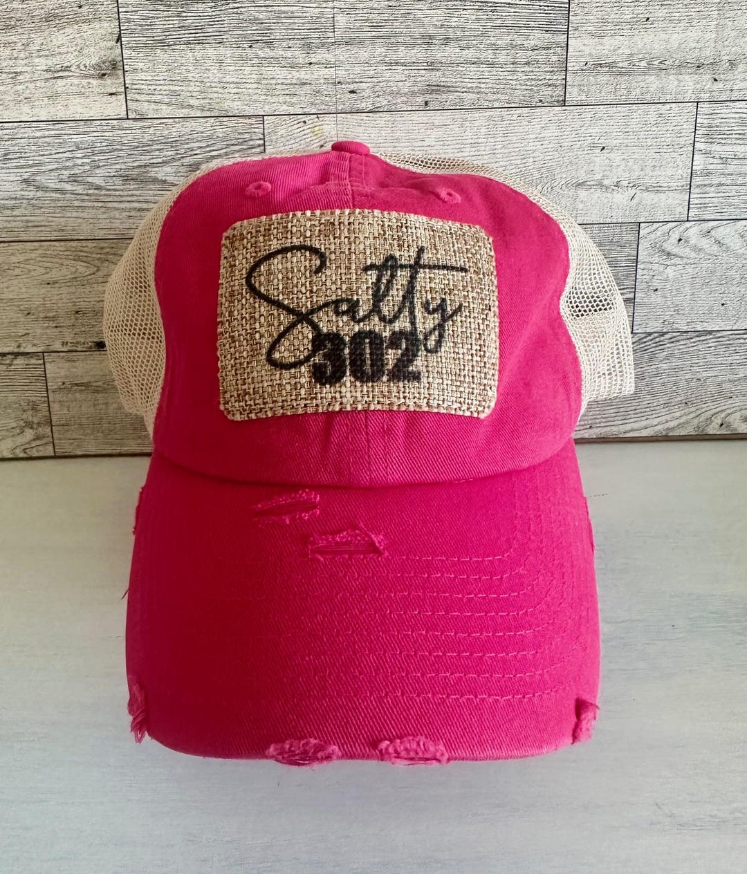 Salty 302 Burlap Patch Hat, Delaware Hats, DE Beach Hat, Custom Hats ...