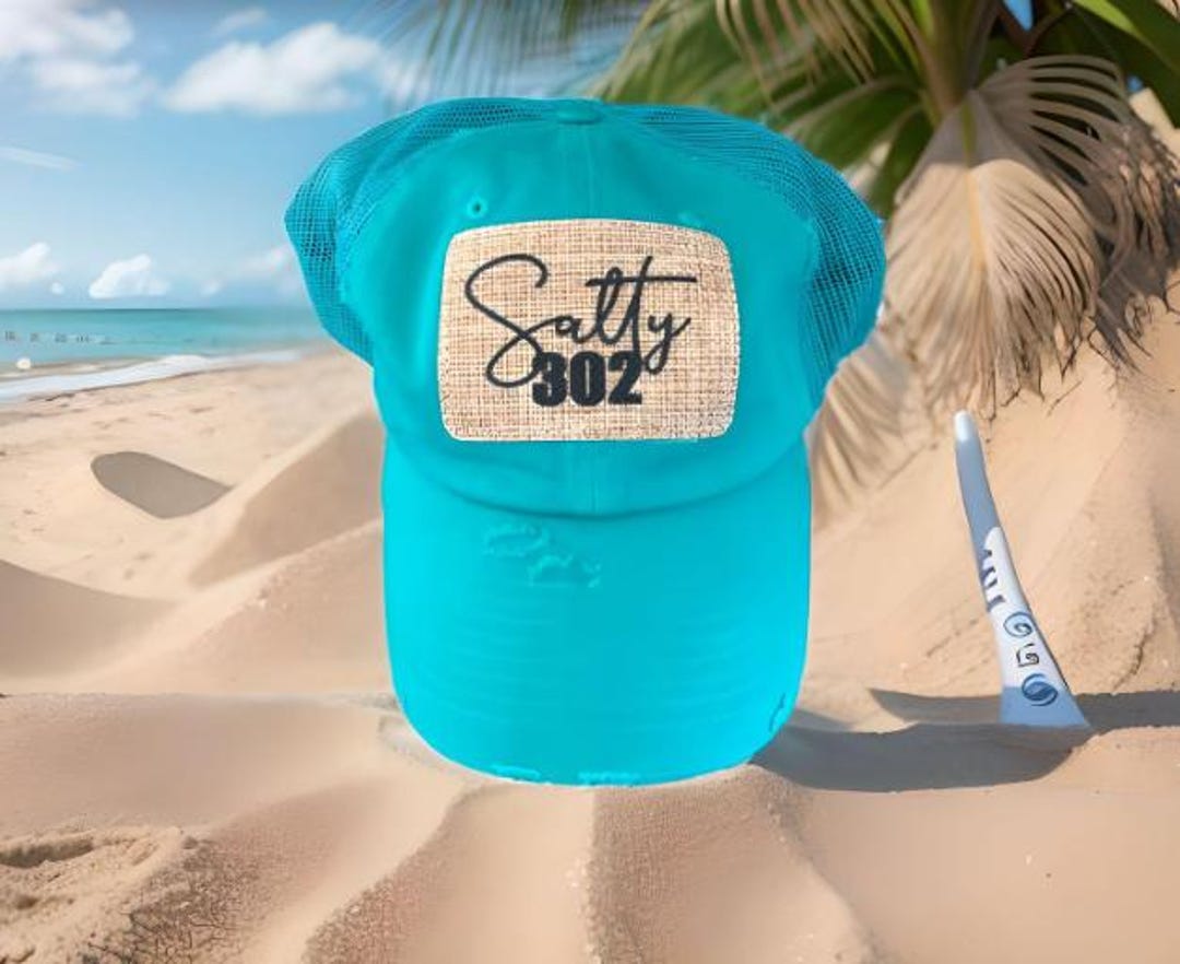 Salty 302 Burlap Patch Hat, Delaware Hats, DE Beach Hat, Custom Hats ...