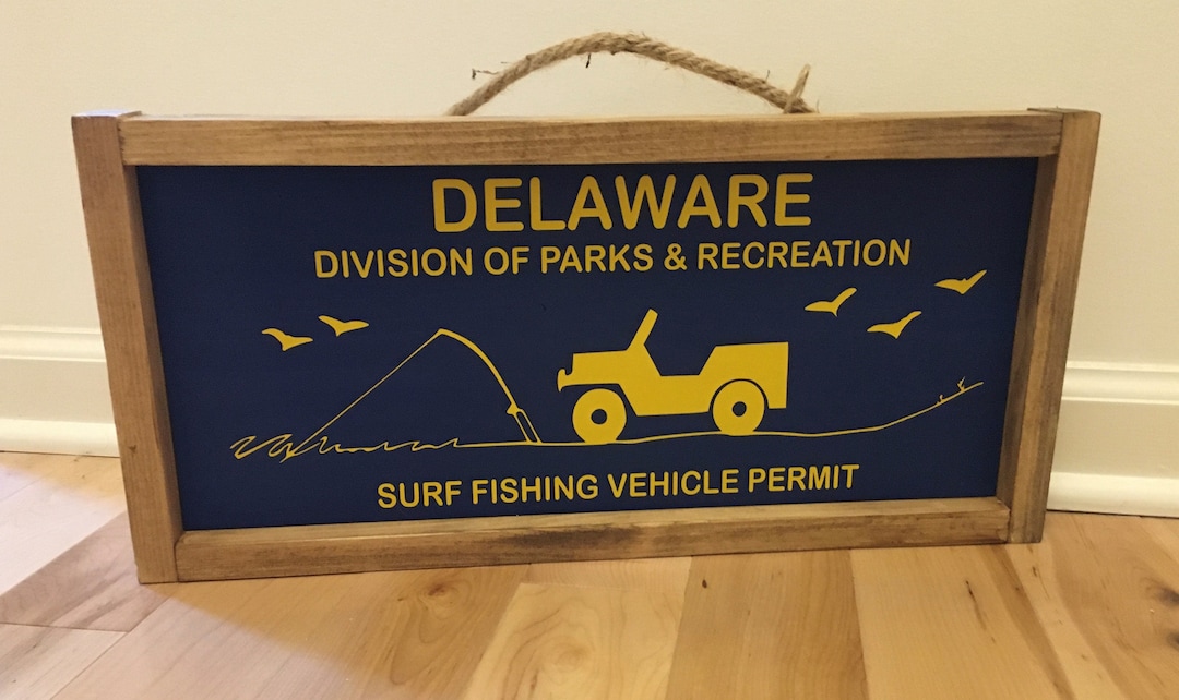 DE Surf Fishing Sign / Delaware Surf Tag / Blue Yellow Surf Tag ...
