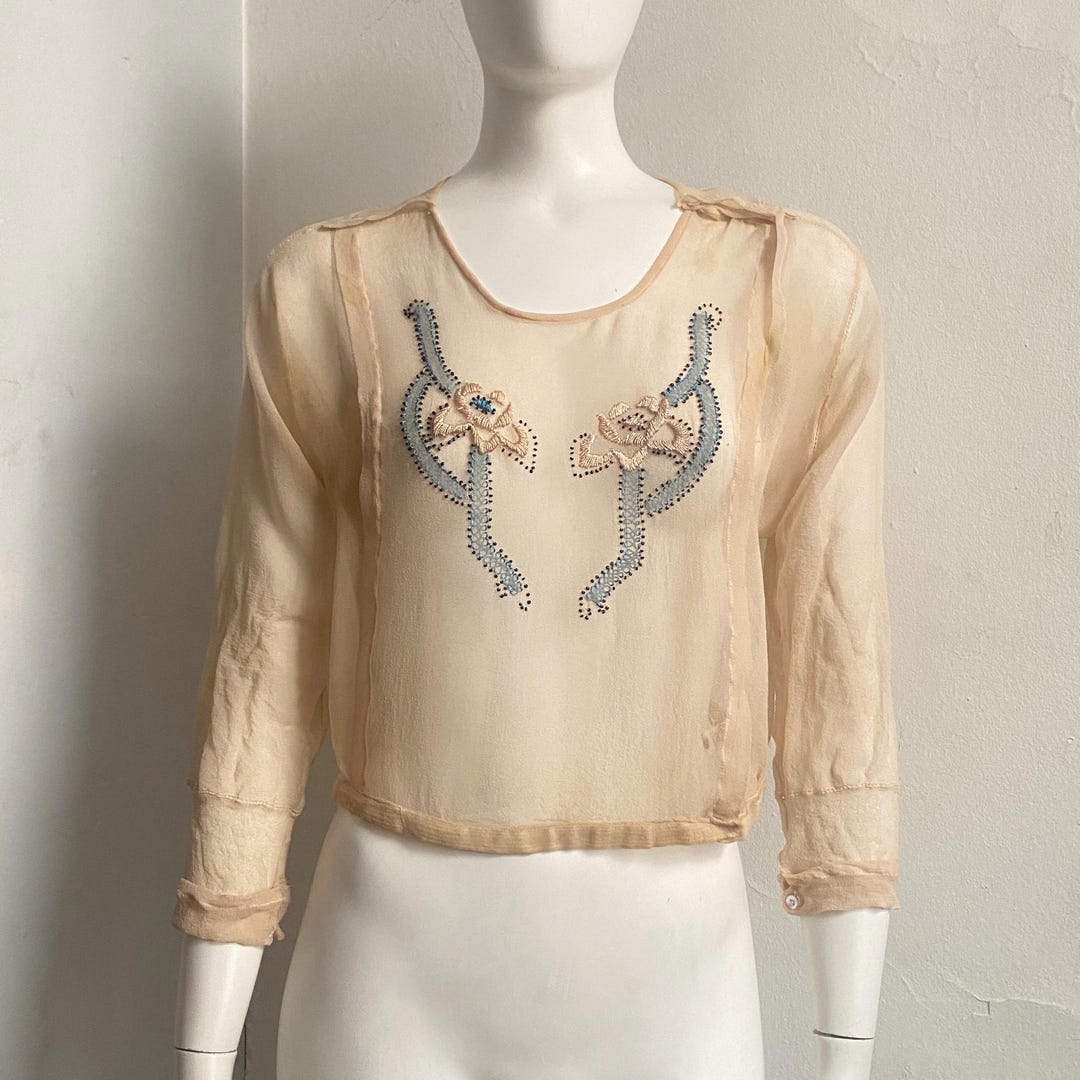 Vintage 1920s Pink Champagne Sheer Silk Beading & Embroidery Deco ...