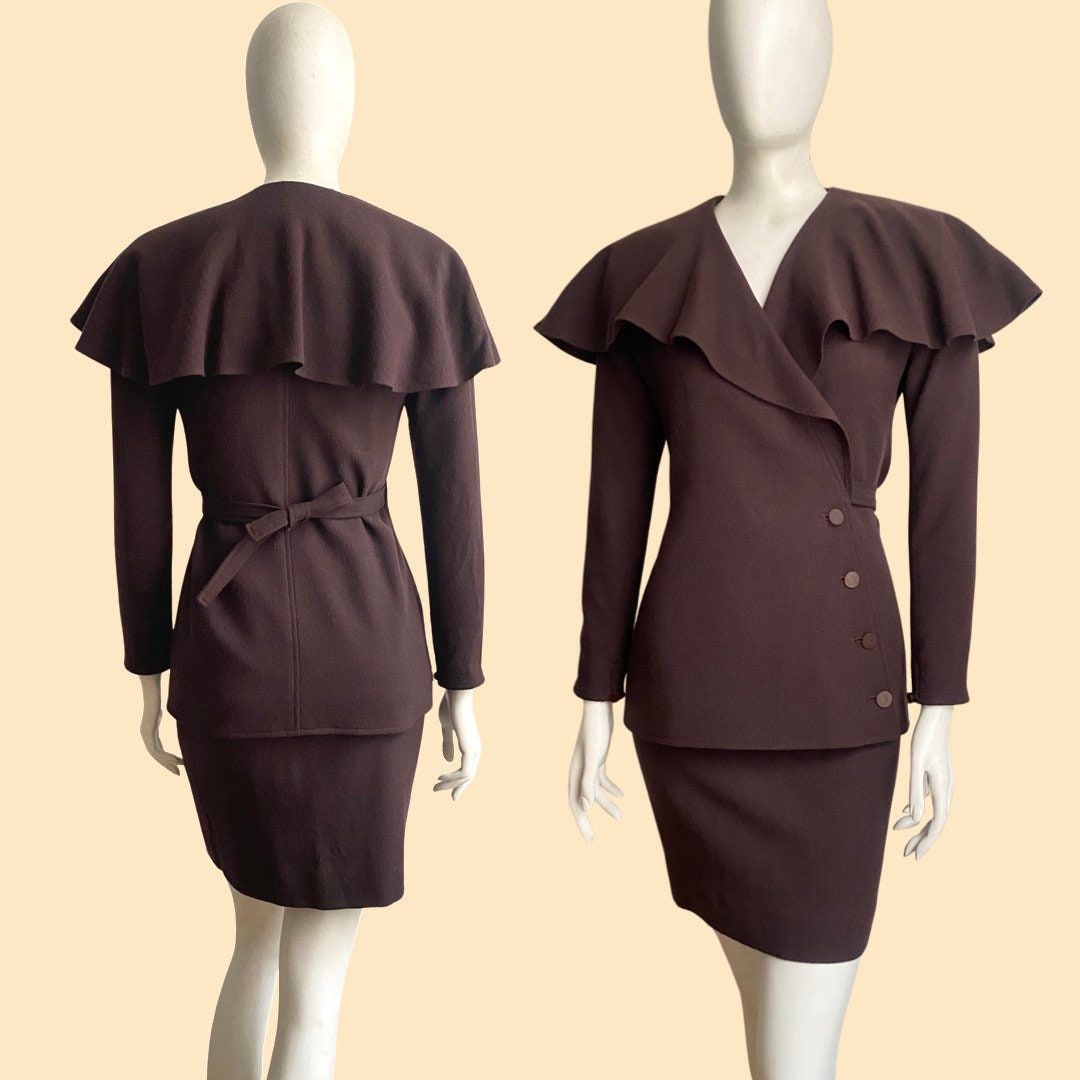 Vintage 1980s JEAN MUIR London Espresso Brown Wool Capelet Suit S - Etsy