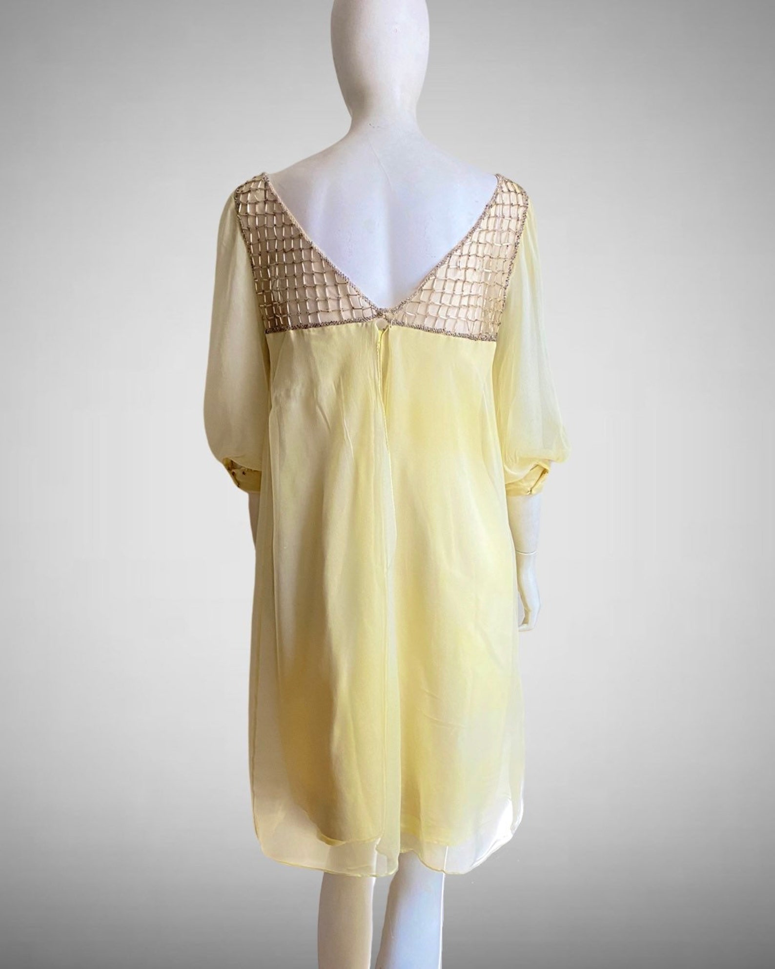 1960s Vintage MISS ELLIETTE California Yellow Sherbet Chiffon Cocktail ...