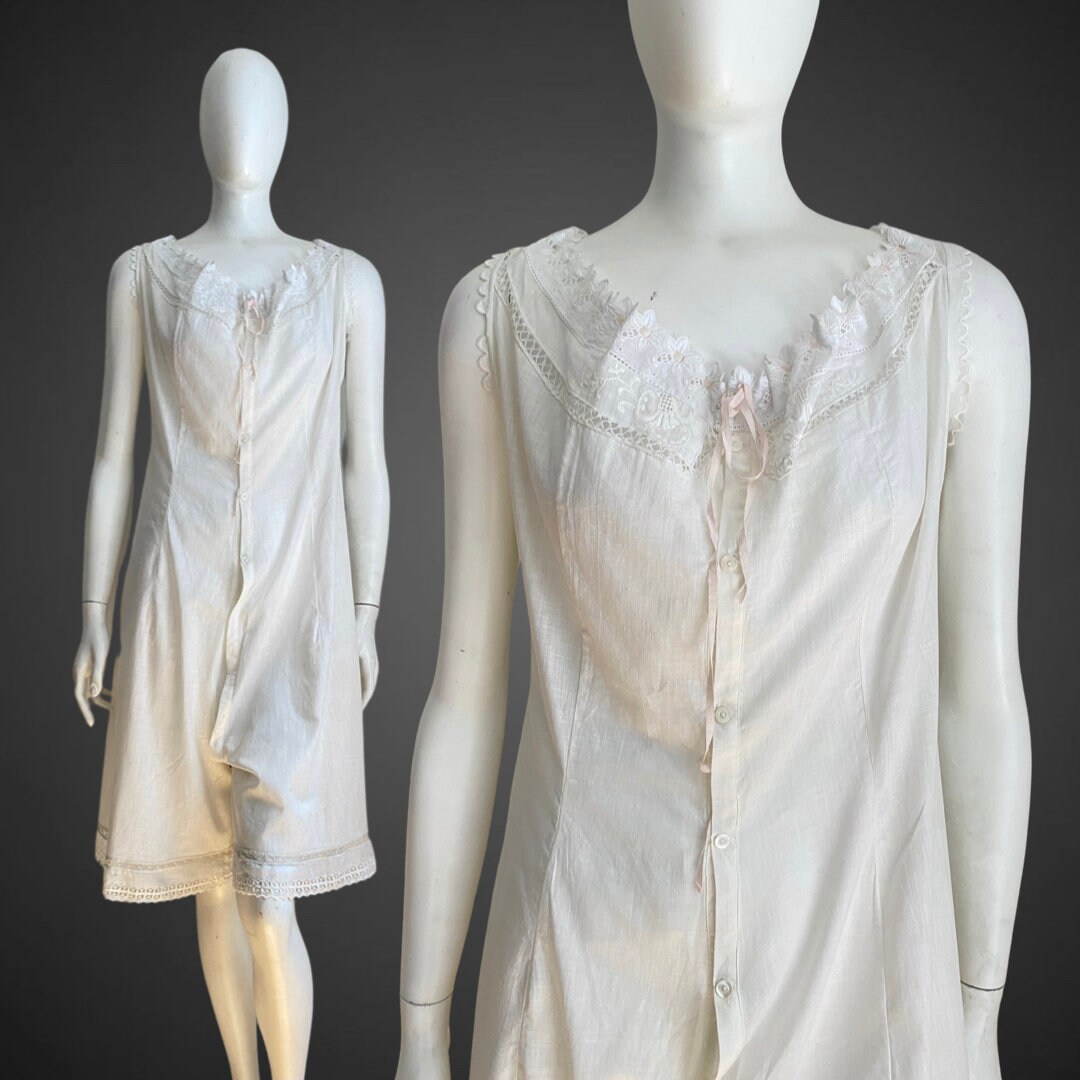 Antique Edwardian 1900s Combination Chemise Open Drawers Embroidered ...
