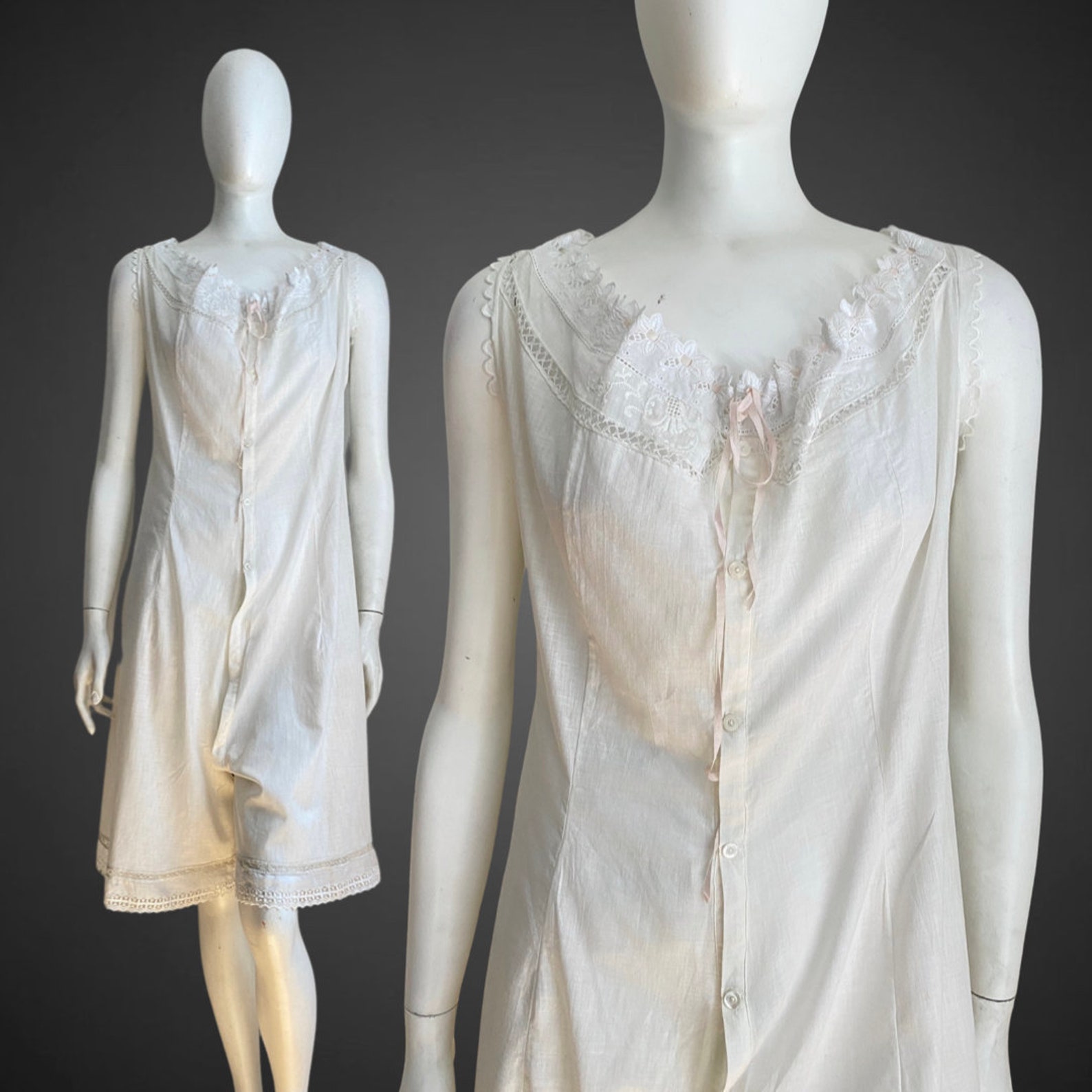 Antique Edwardian 1900s Combination Chemise Open Drawers Embroidered ...