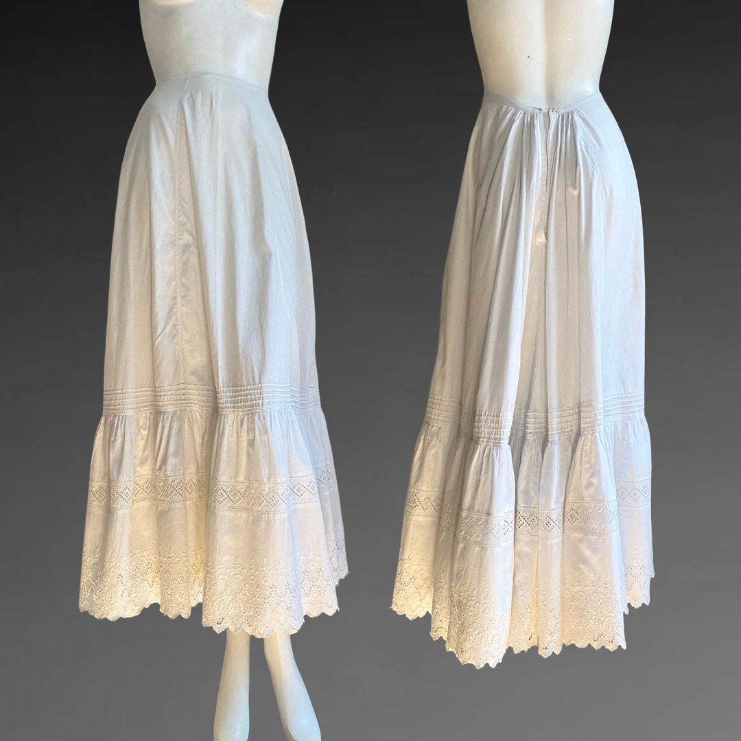 Antique Edwardian Ivory Cotton Eyelet and Embroidery Flounce Skirt ...
