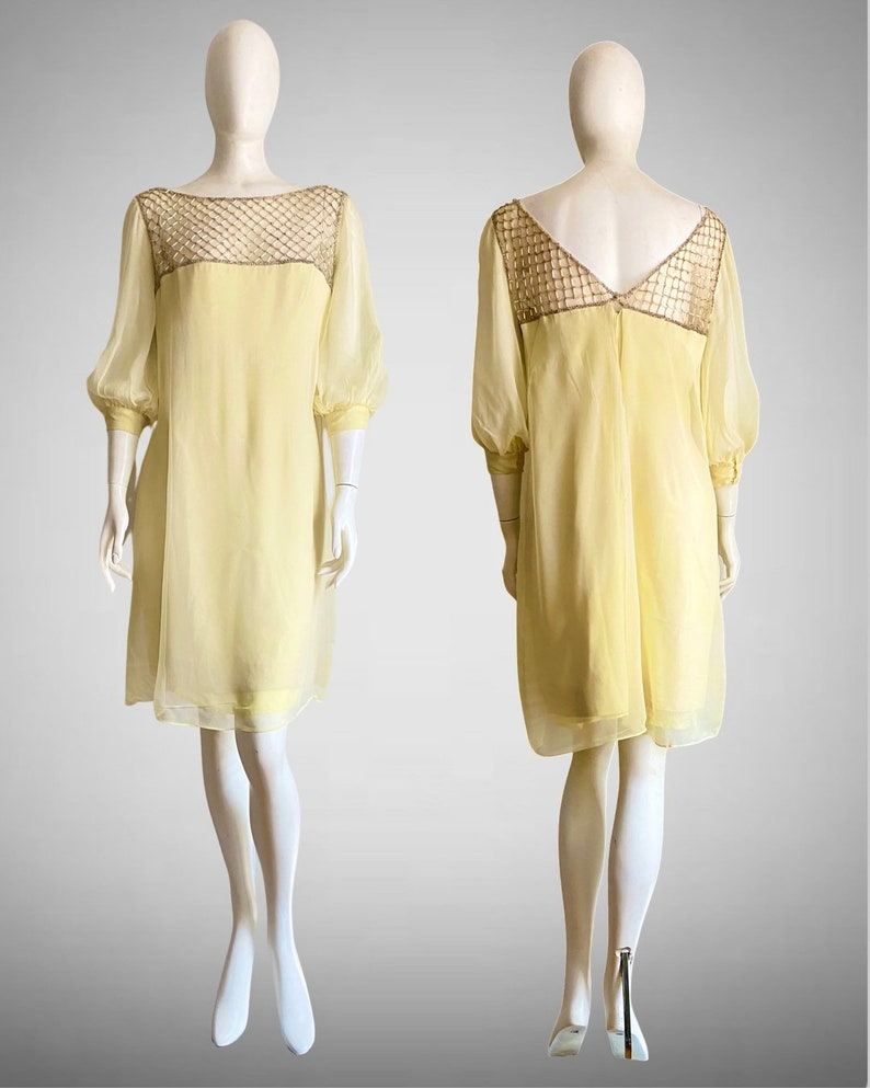 1960s Vintage MISS ELLIETTE California Yellow Sherbet Chiffon Cocktail ...