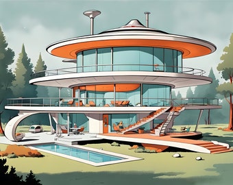 A Mid-century Dream Home From the Atomic Space Age, AI Creation - Etsy