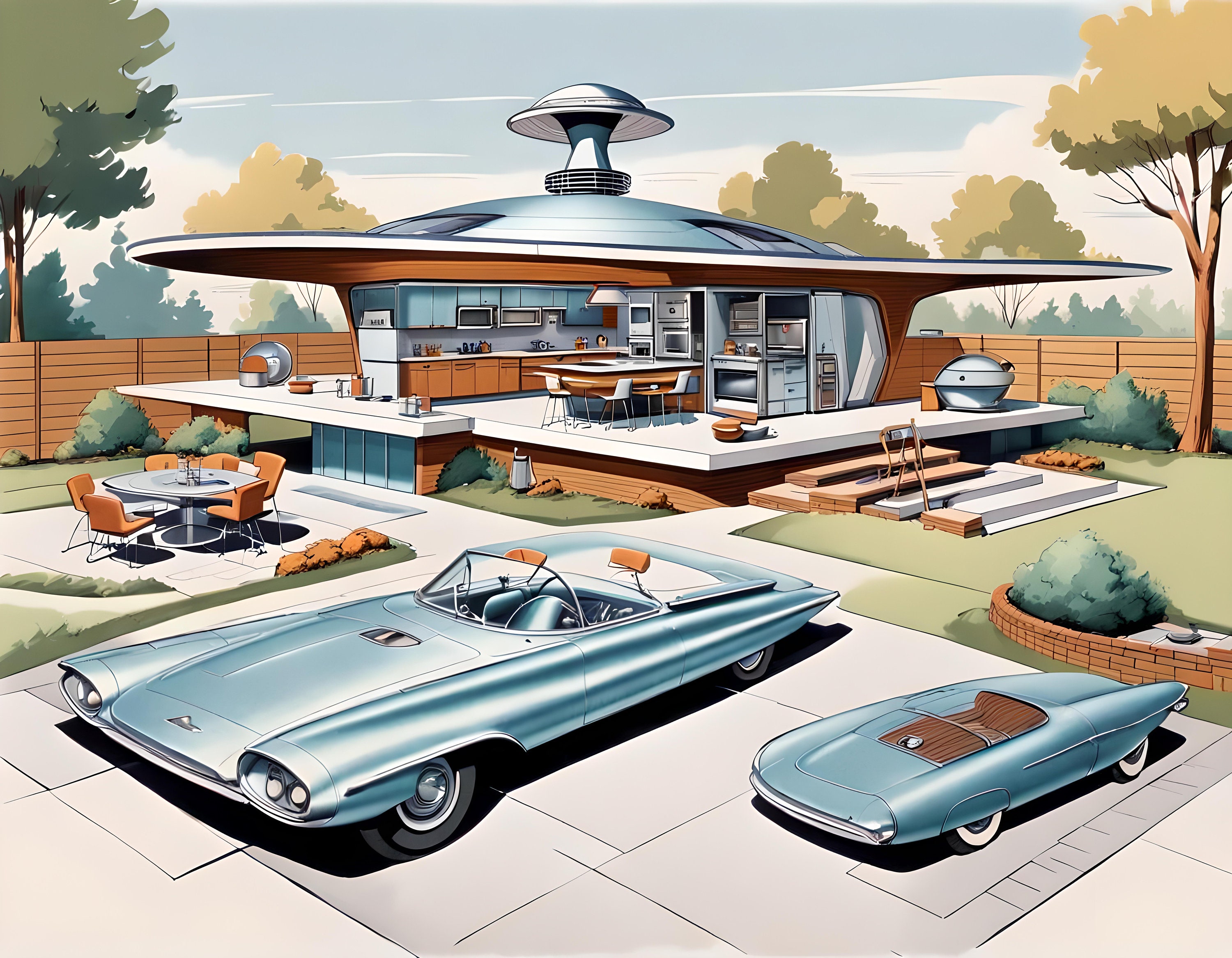 A Mid-century Space Age Retreat in the Countryside, AI Creation - Etsy