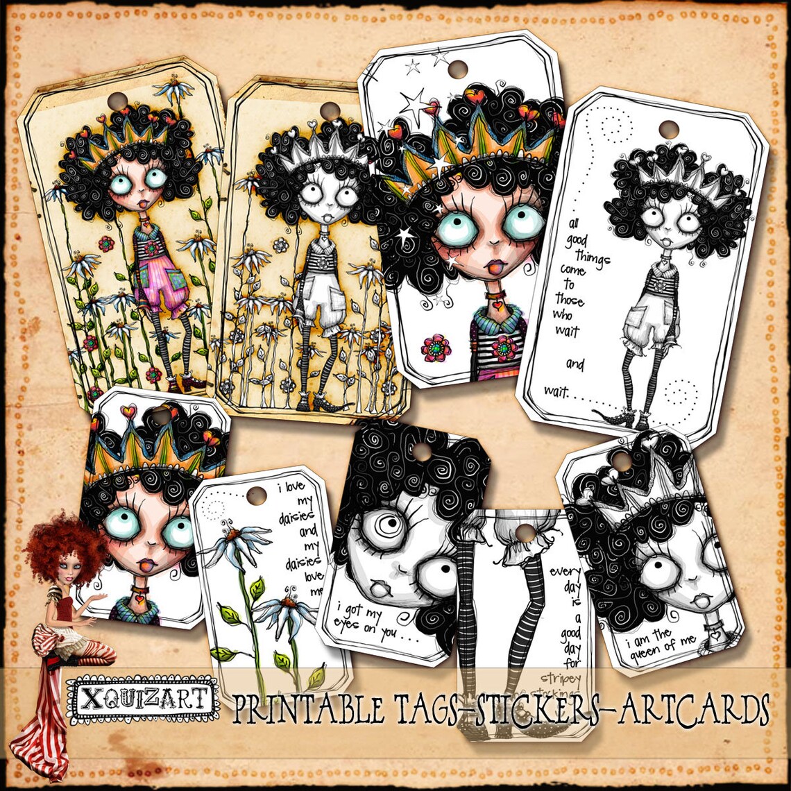 Printable Tags Art Cards Atc Cartoon Stickerscrazy | Etsy