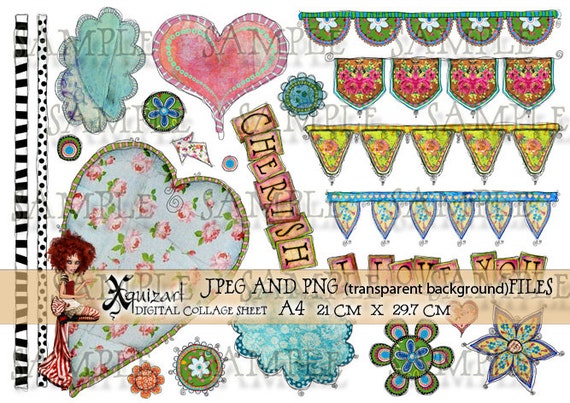 Borders and Bits Collage Sheet No 1 PNG and JPEG - Etsy