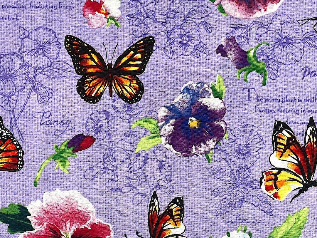 Pansy Fabric - Pretty Pansies - Pansy Words - FL-269 - Etsy
