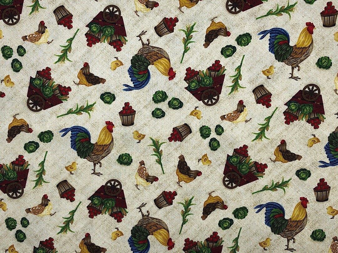 Rooster Fabric - Cotton Fabric - Farm Animal Fabric - Henry Glass ...