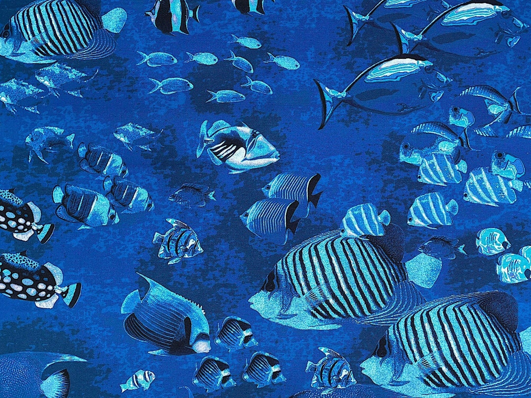 Saltwater Fish Fabric - Deep Sea - Ocean Fabric - Oceana - SL-72 - Etsy