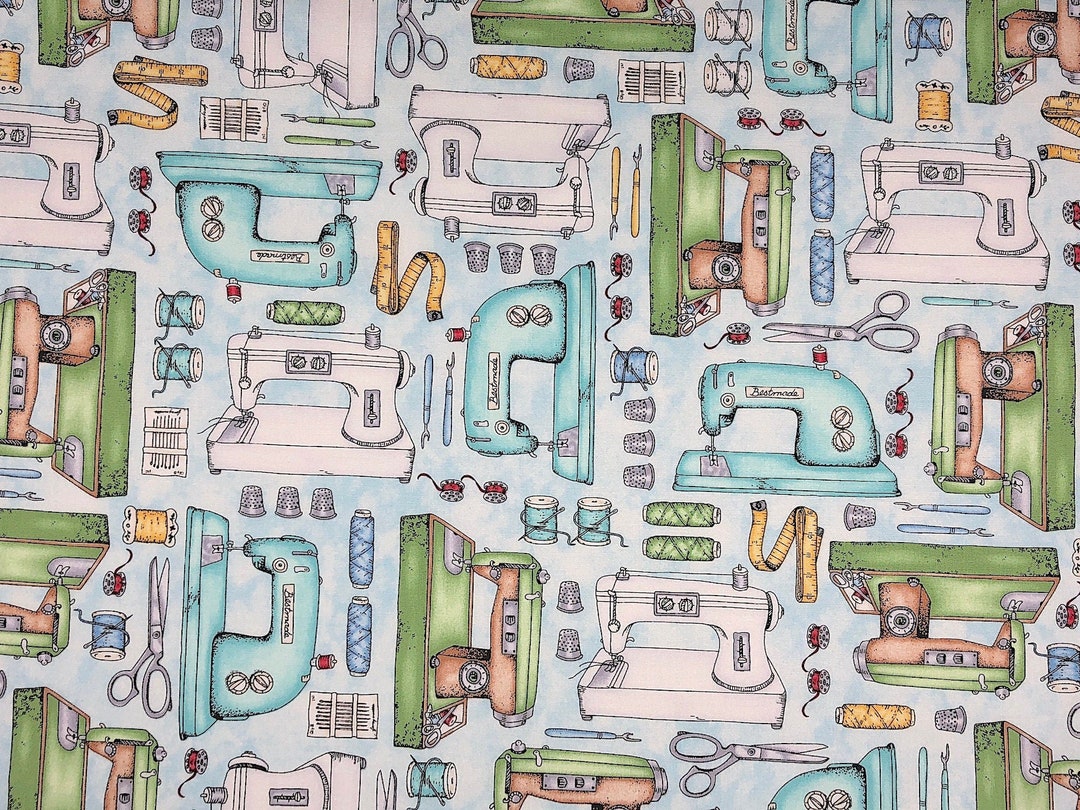 Sewing Machine Fabric - Sewing Themed Fabric - Measure Twice - SEW-30 ...