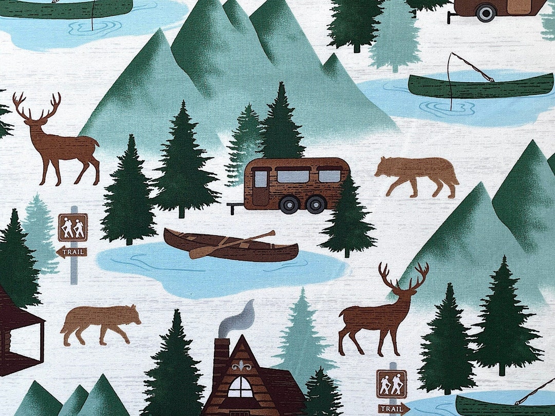 At the Cabin - Wildlife Fabric - Cabin Fabric - Cotton Fabric - Quilt ...