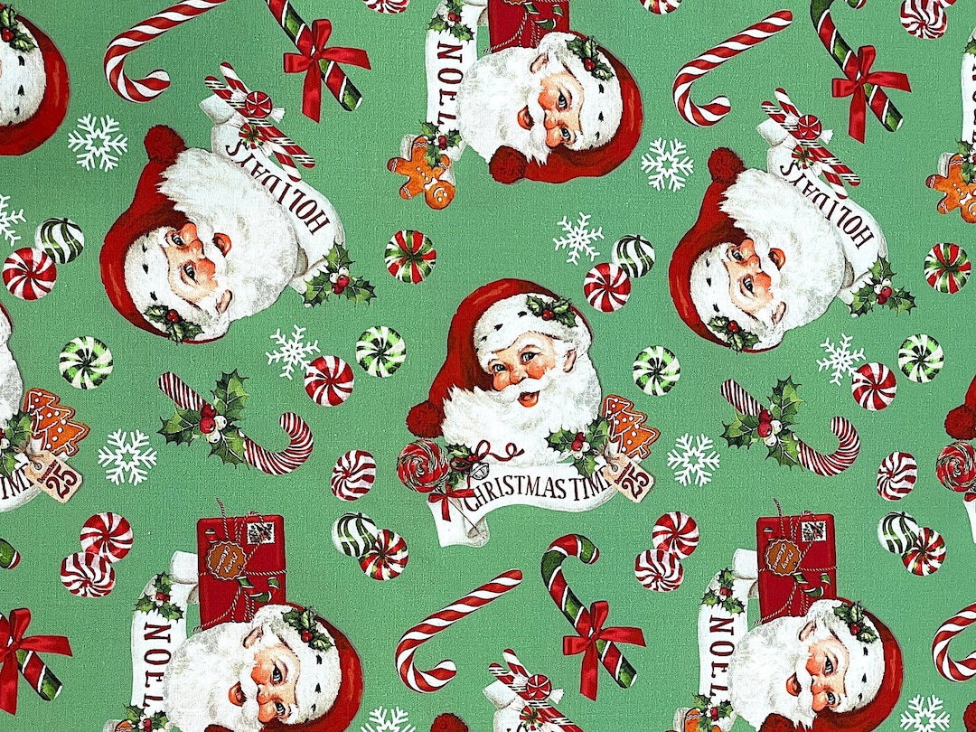Santa Claus Fabric - Christmas Fabric - Peppermint Candy - XMAS-137 - Etsy