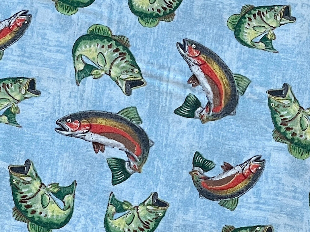 Lake Adventure - Salmon Fabric - Big Mouth Bass Fabric - FISH-22 - Etsy