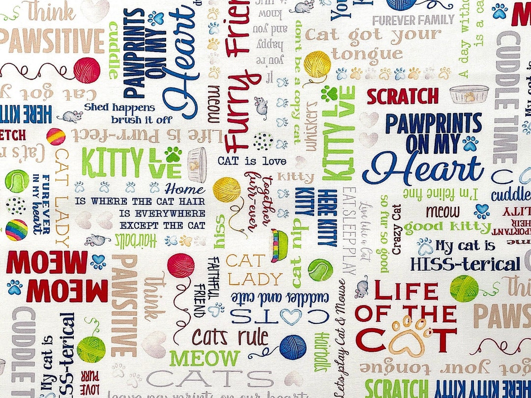 Kitty City Words White - Cat Fabric - Cat Sayings - CAT-107 - Etsy