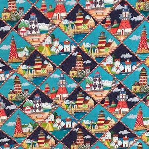 Lighthouse Fabric - Diamond Lighthouses - NAU-126 - Etsy