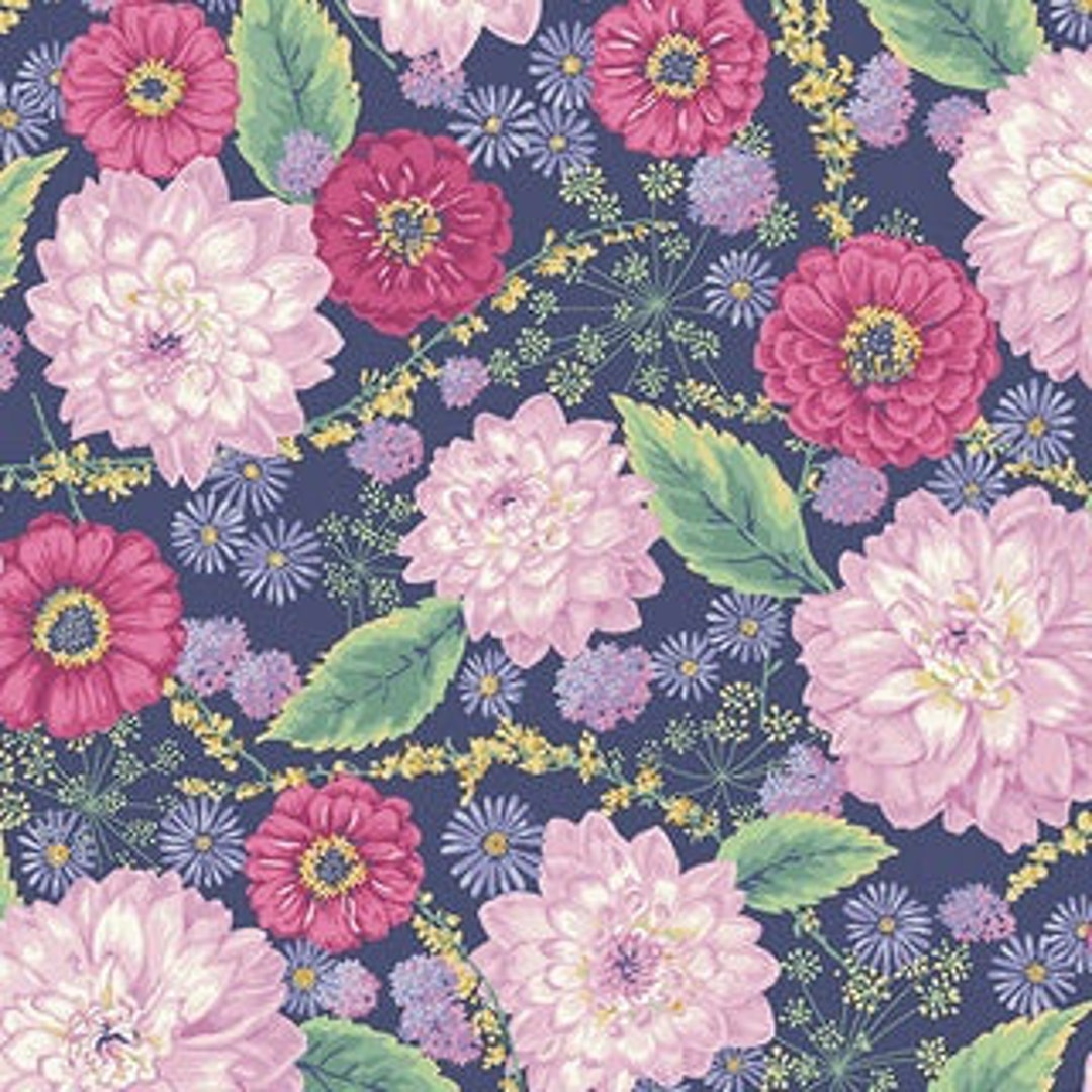 Flowers on Blue - Avalon - Flower Fabric - FL-388 - Etsy