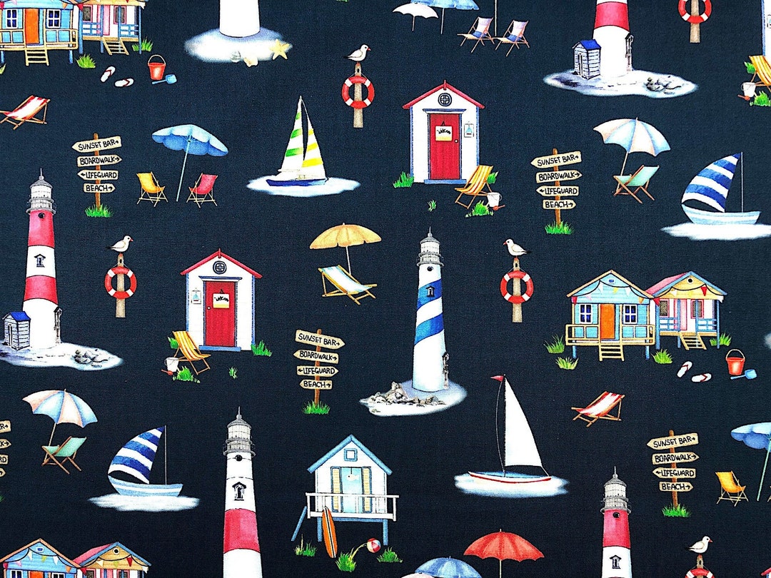 Cabana Time - Nautical Fabric - Lighthouse Fabric - Cotton Fabric - NAU ...