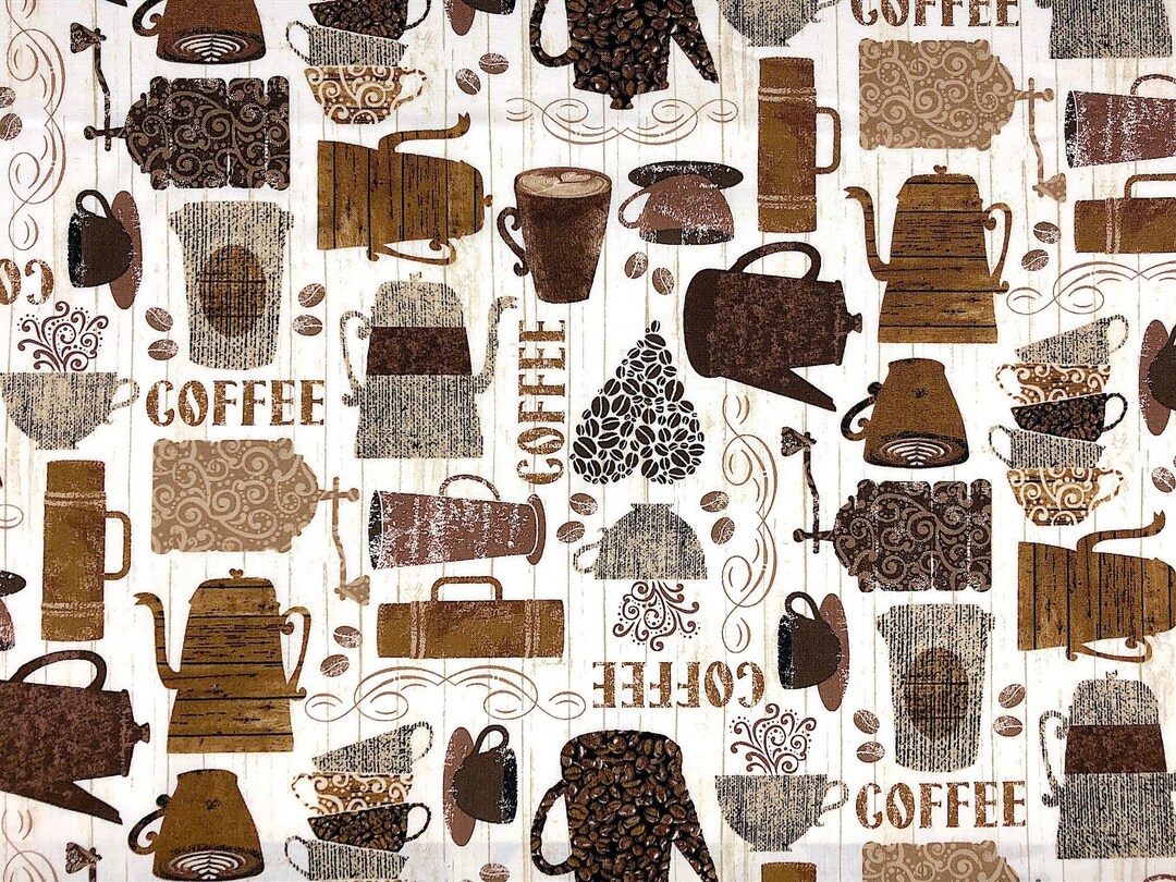 Kitschy Coffee Motifs - Coffee Fabric - Cotton Fabric - FOOD-33 - Etsy