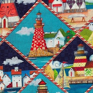 Lighthouse Fabric - Diamond Lighthouses - NAU-126 - Etsy