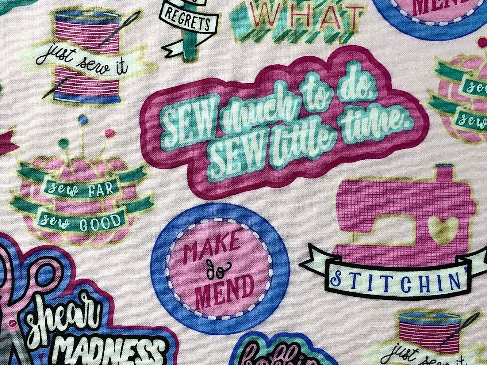 Pink Sew Cool Patches - Sewing Themed Fabric - SEW-11 - Etsy