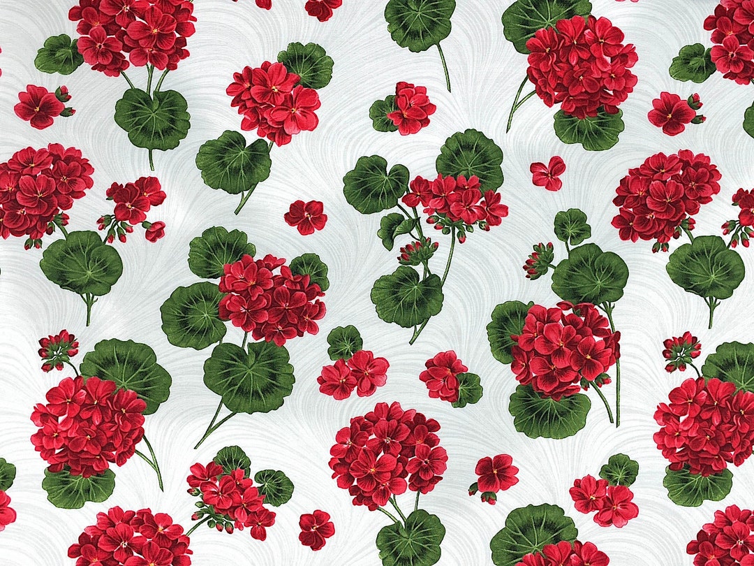 Red Geranium Fabric - Betty's Geraniums - FL-365 - Etsy