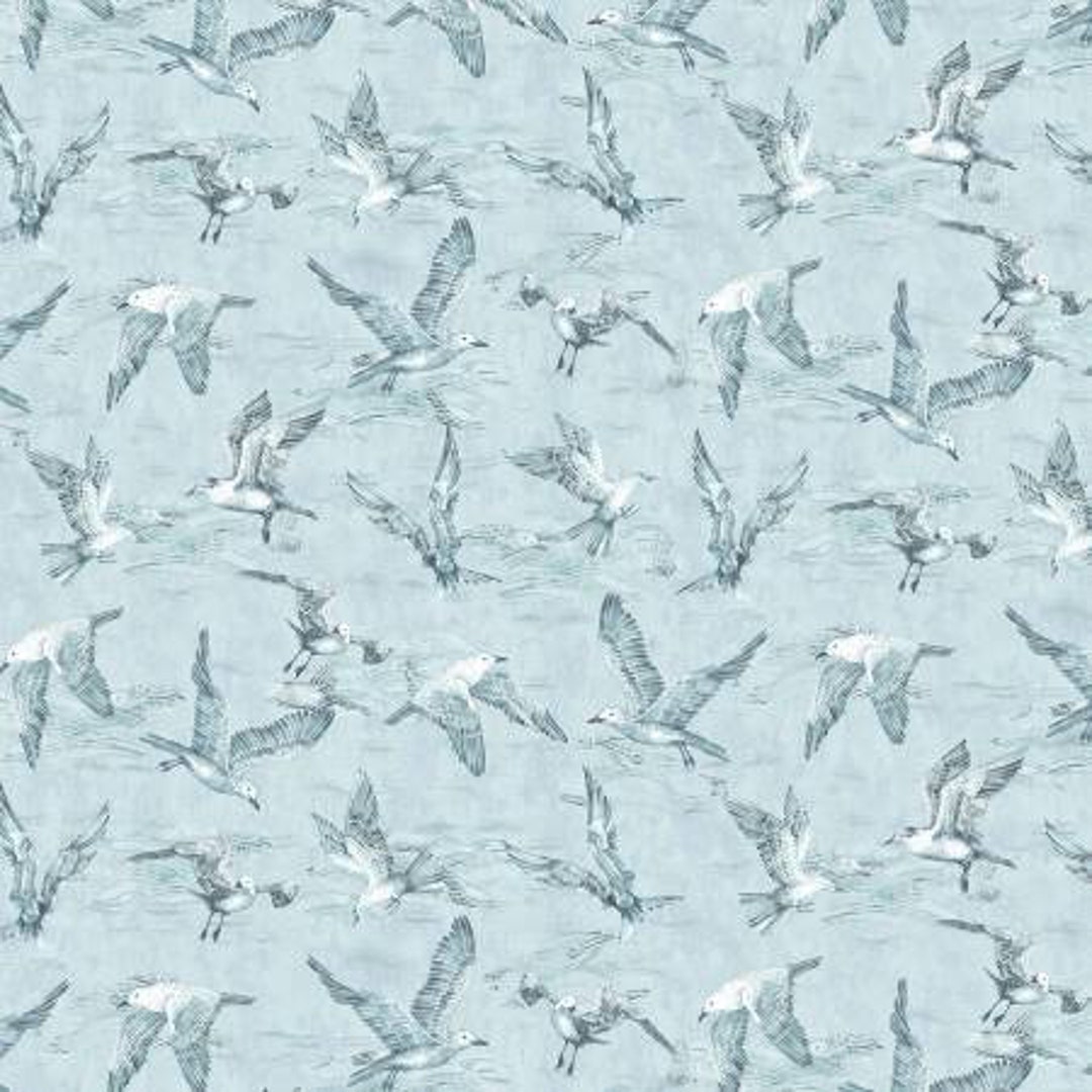 Coastal Living -blue Seagull Flock - Bird Fabric - NAU-129 - Etsy