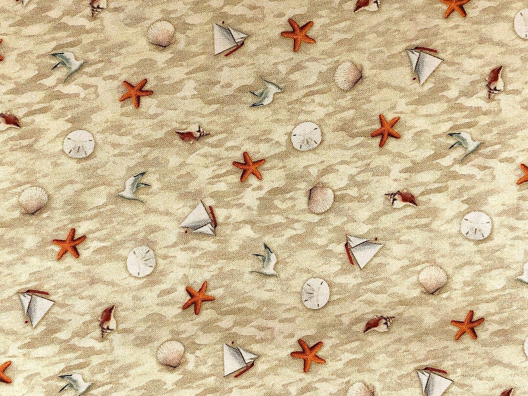 Sand Fabric - Nautical Fabric - Sand Dollar Fabric - Starfish Fabric ...