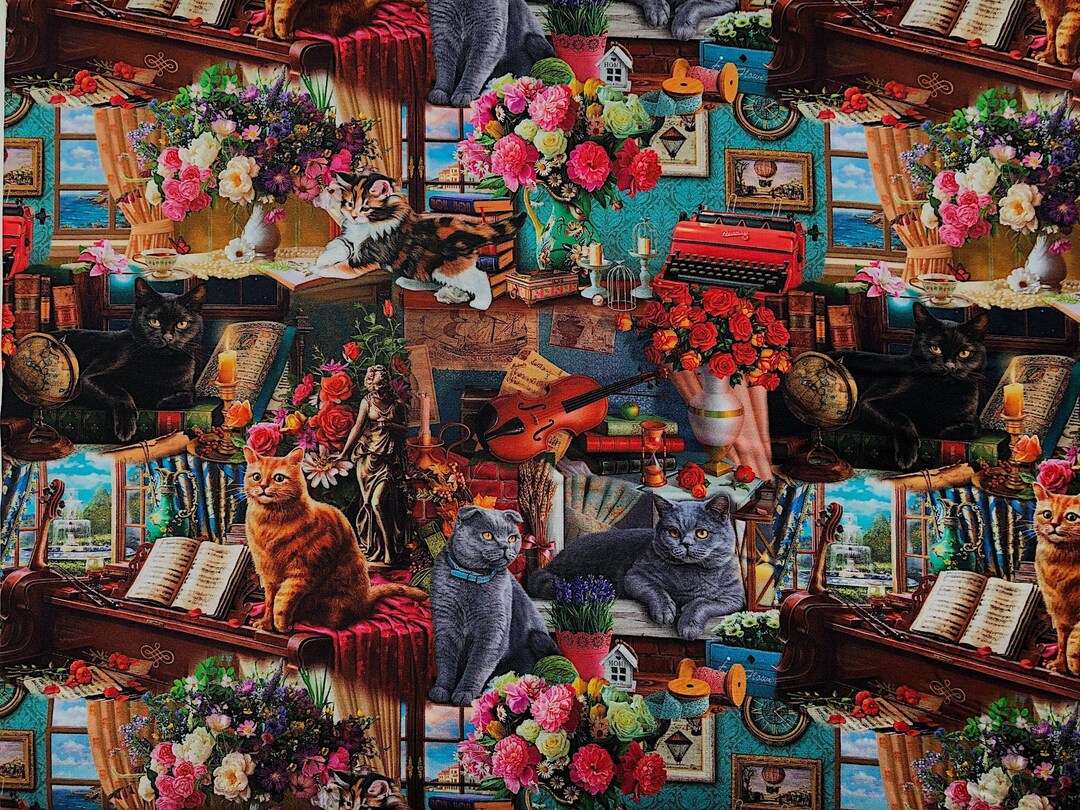 Madam Victoria Elegant Cats - Cat Vignettes - Cat Fabric - CAT-53 - Etsy