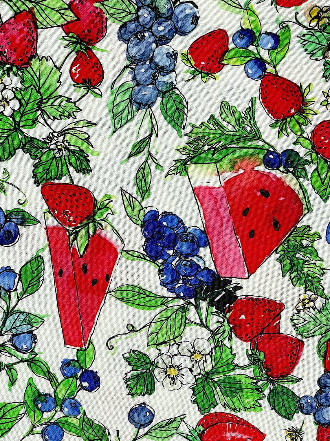 Sweet Summer Berry Blossoms - Fruit Fabric - Cotton Fabric - FRUIT-57 ...
