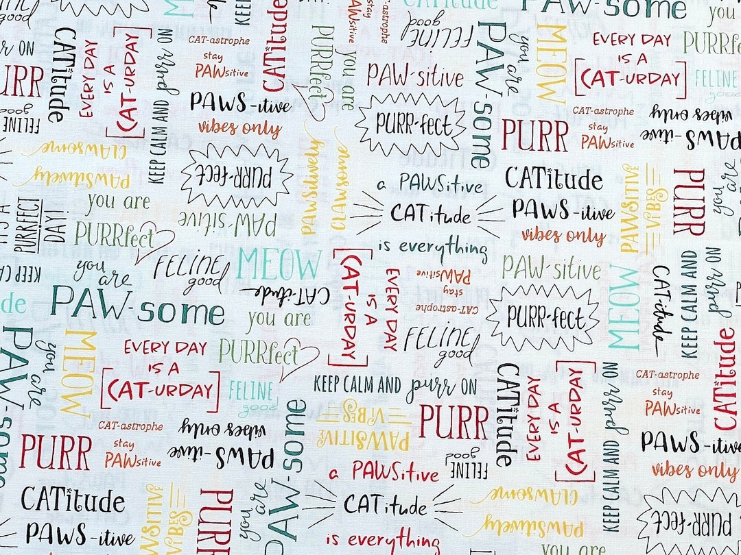 Cat Fabric - Purrfect Day Words - Cat Sayings - CAT-91 - Etsy