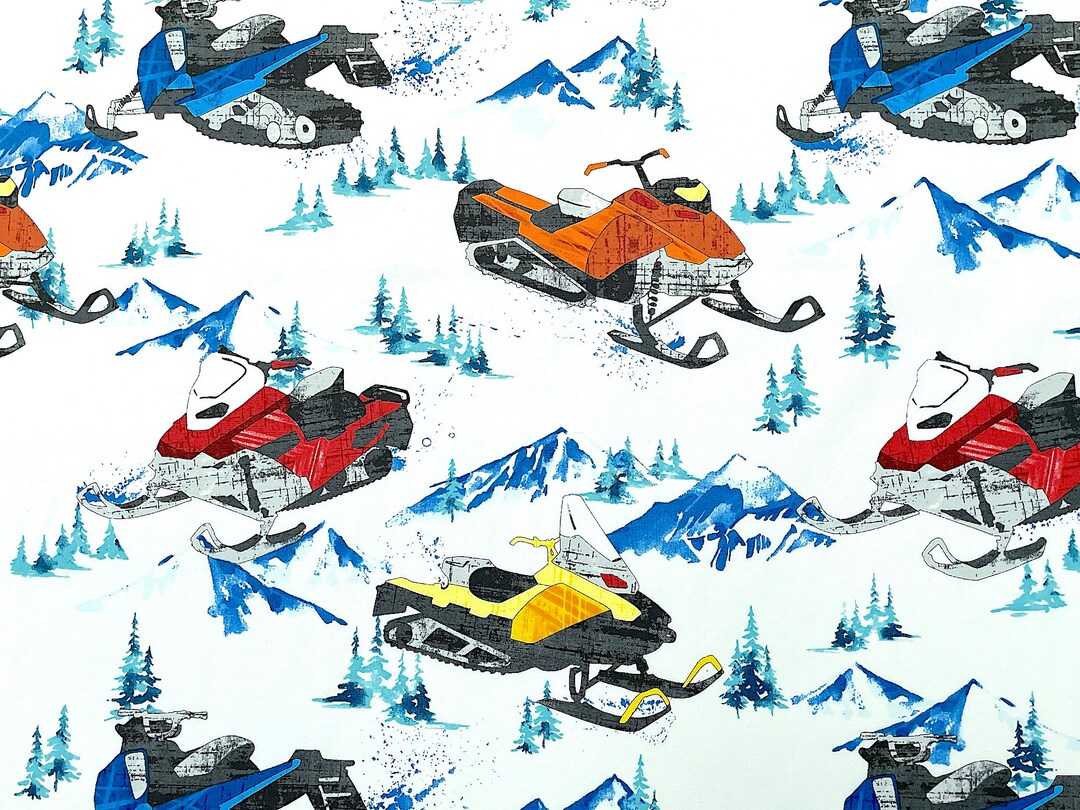Snowmobile Fabric - Winter Sports - Cotton Fabric - SPORT-59 - Etsy