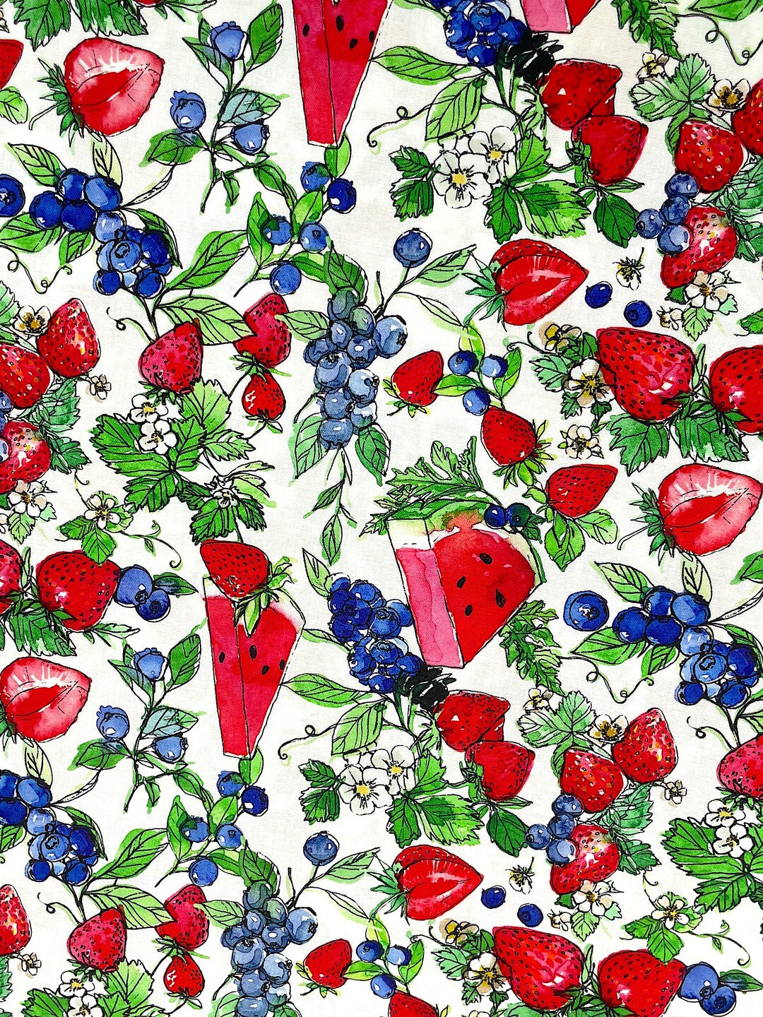 Sweet Summer Berry Blossoms - Fruit Fabric - Cotton Fabric - FRUIT-57 ...