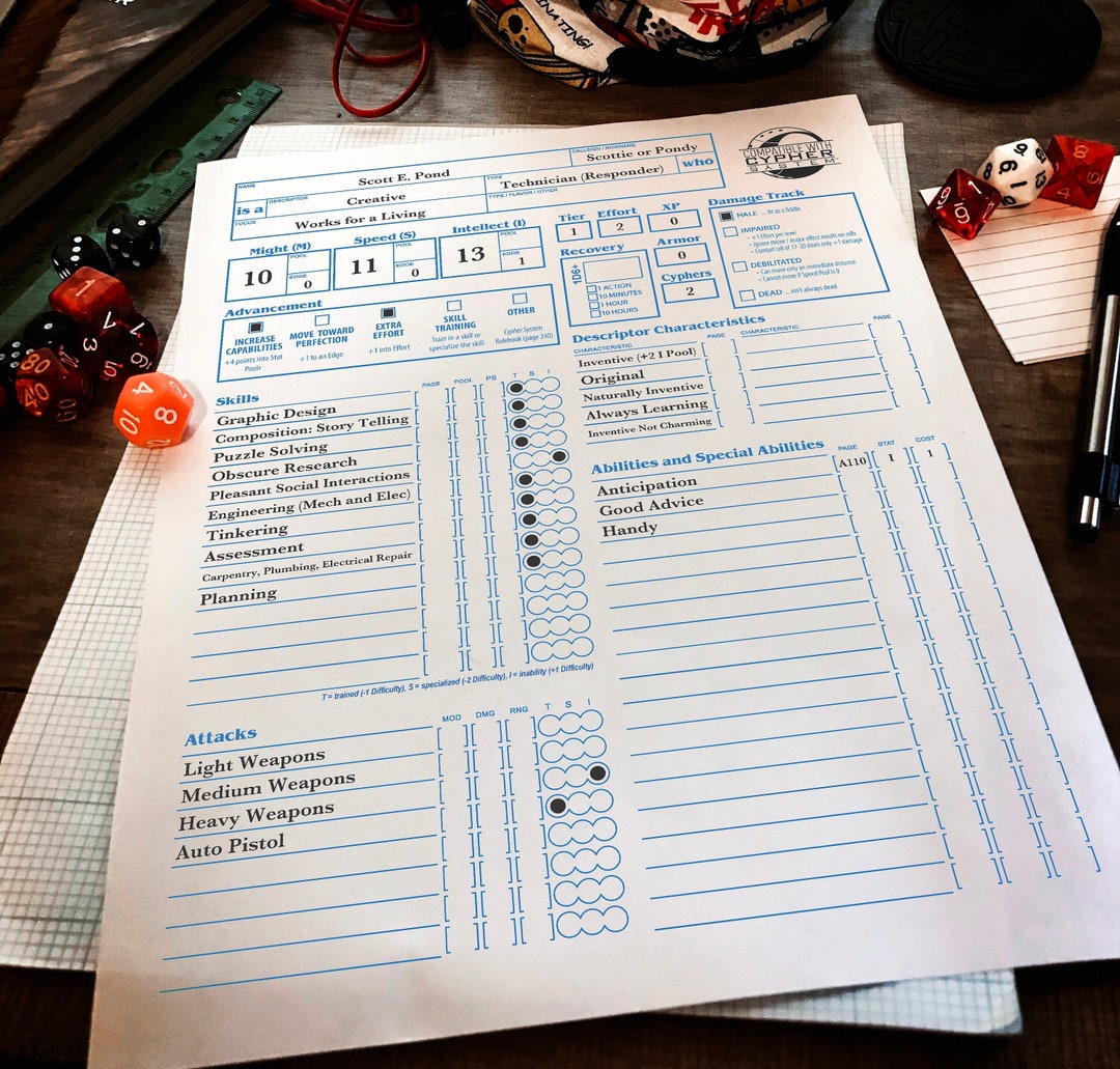 Cypher System Character Sheets - Etsy