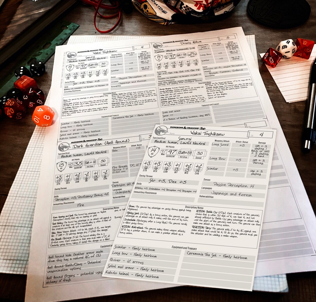 Monster / NPC / Companion Cards (print, Play, Fillable) • Planner ...