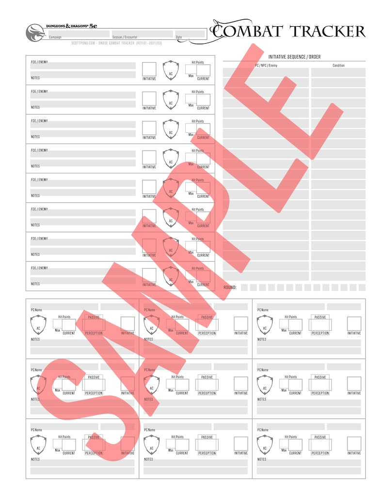Initiative Tracker (print, Play, Fillable) • Combat Encounter Planner ...