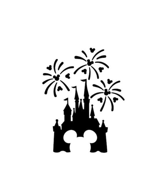 Disney Castle Black And White Fireworks