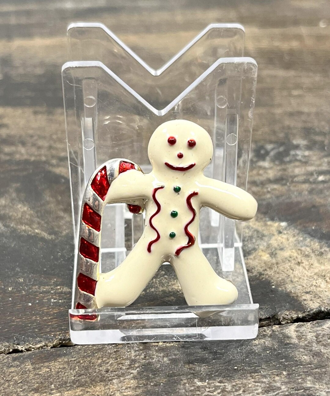 Vintage Signed MJ Gingerbread Man Pin Pendant Christmas Candy Cane ...