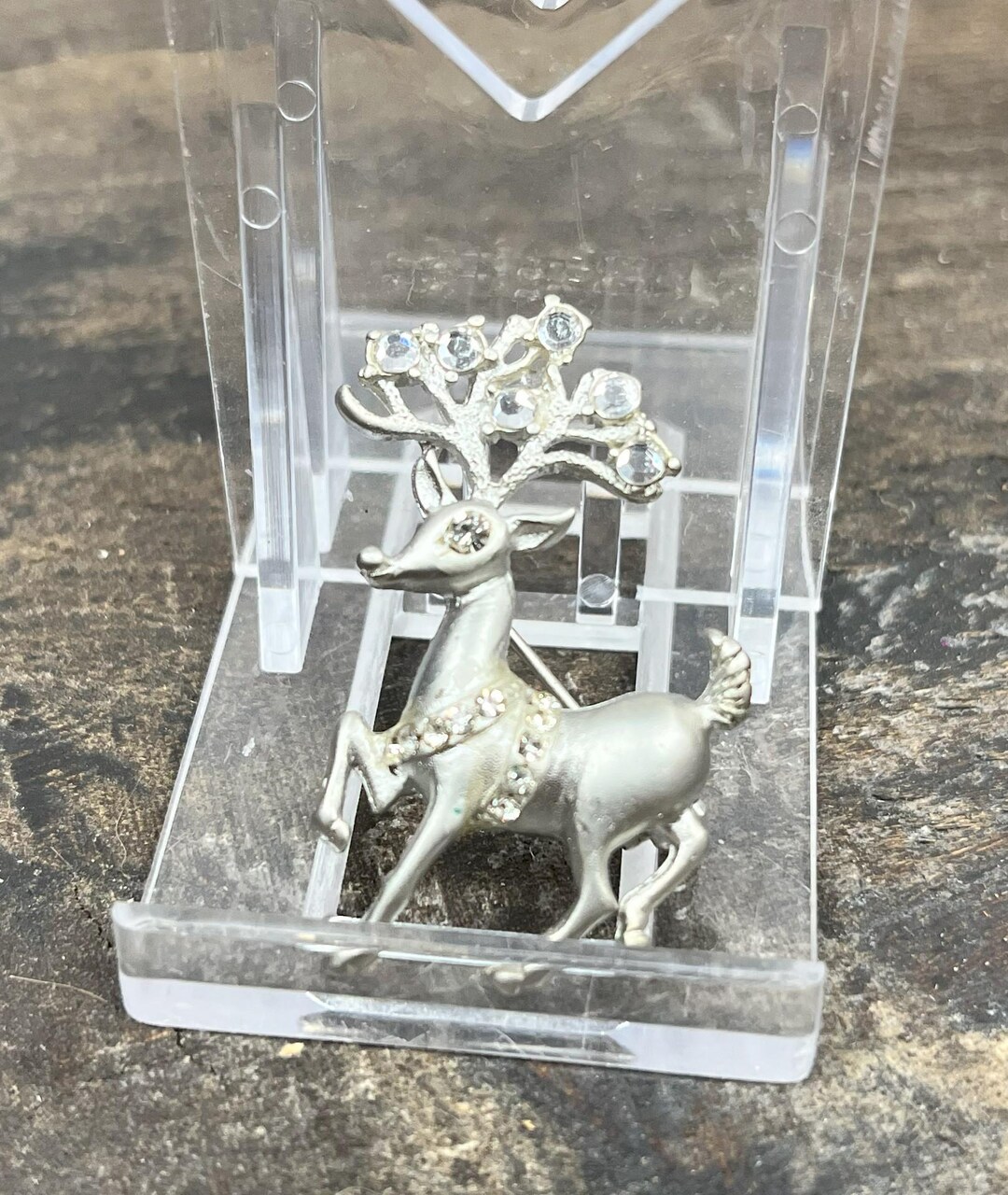 Vintage Signed Christmas Pin Brooch Silver Petite Rhinestone Prancing ...