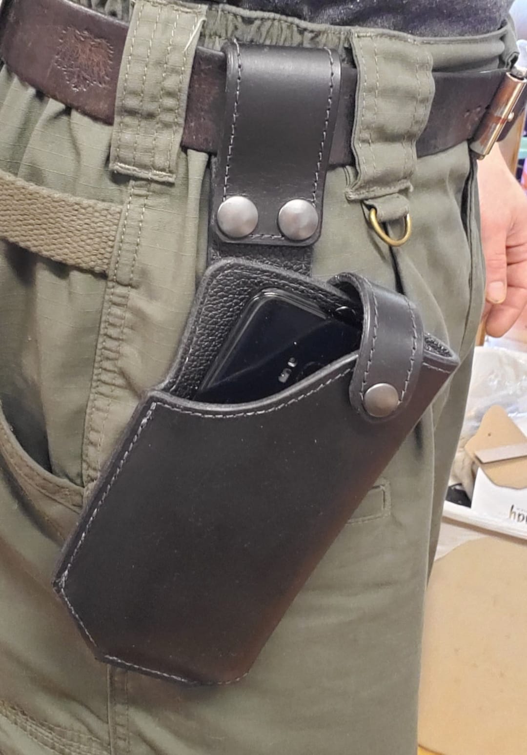 Genuine Black Leather Phone Holster for Smart Phone Connected to the ...