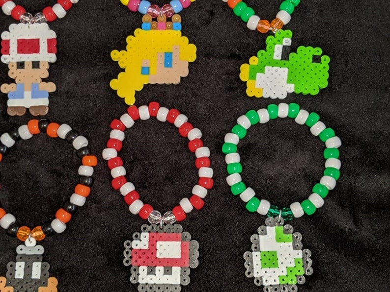 Mario & Yoshi Perler Bead Kandi Bracelets - EDM Rave Festival Lot of 6 ...
