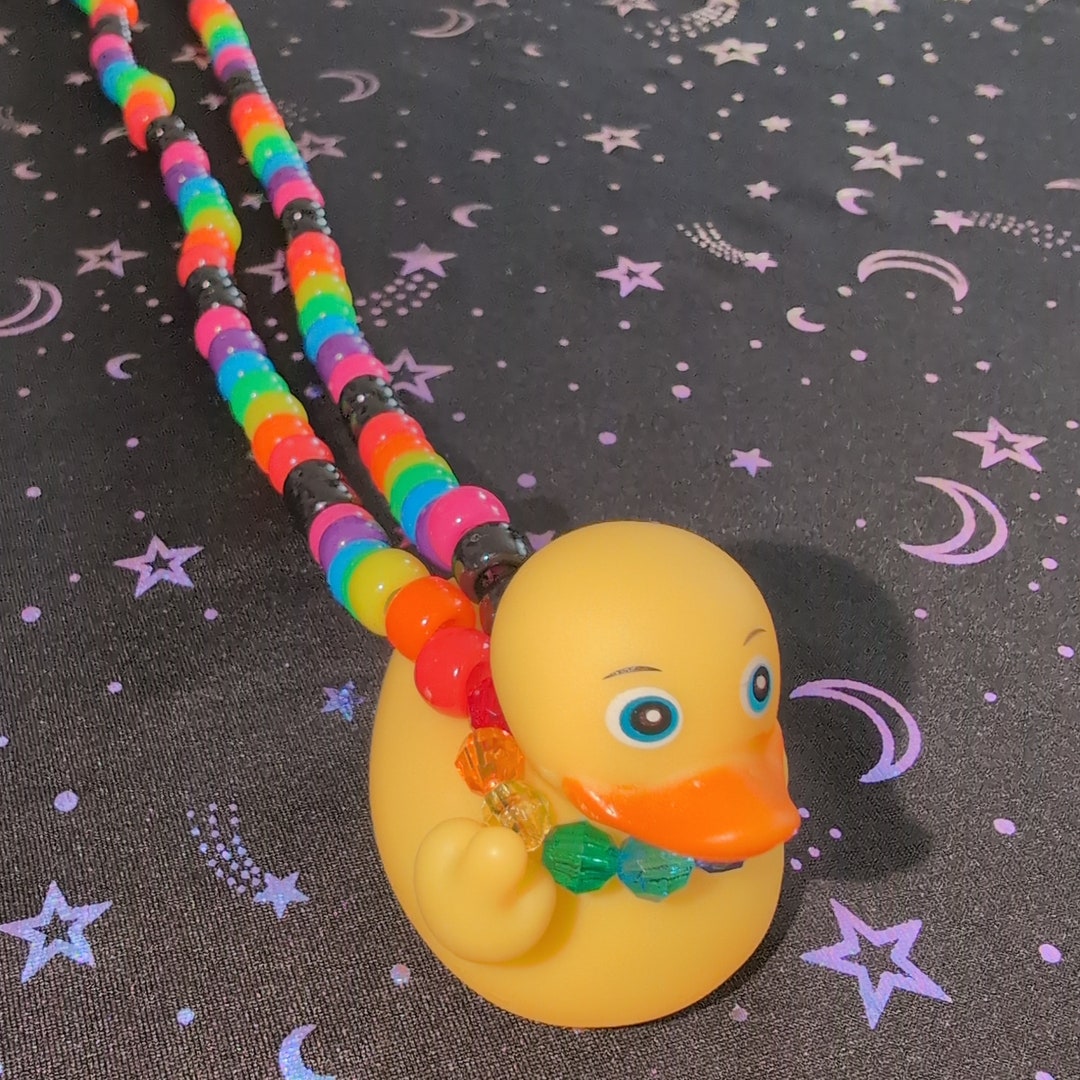 New Flip off Rubber Ducky Rainbow Kandi Pony Bead Necklace Funny Sassy ...