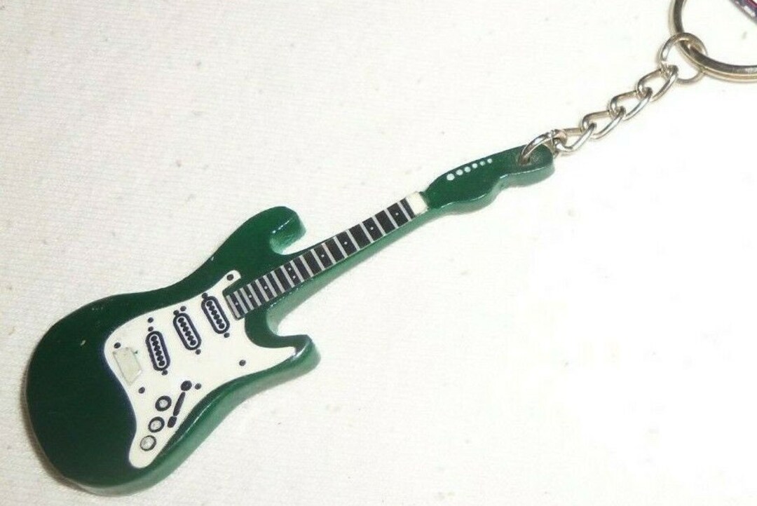 Green Stratocaster Wood Electric Guitar Keychain Key Ring - Etsy