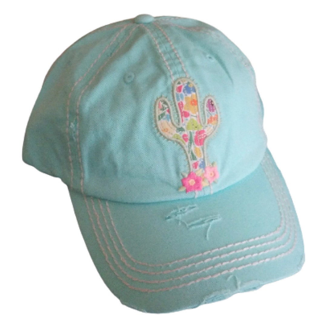 Floral Cactus Vintage Style Distressed Ladies Ball Cap-light Blue - Etsy