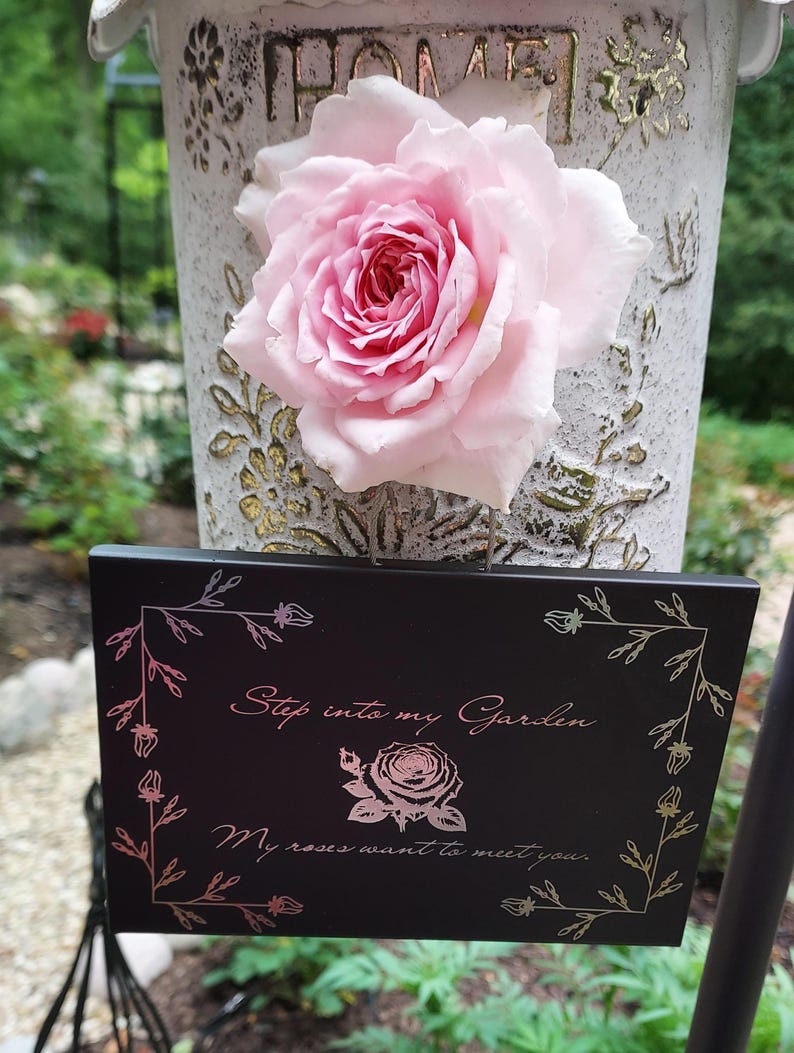 Laser Engraved Rose Garden Sign - Black Stainless Steel 4x6 Large - Etsy