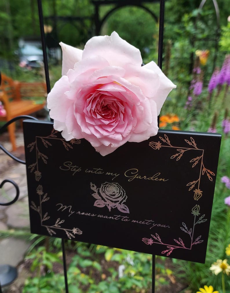 Laser Engraved Rose Garden Sign - Black Stainless Steel 4x6 Large - Etsy